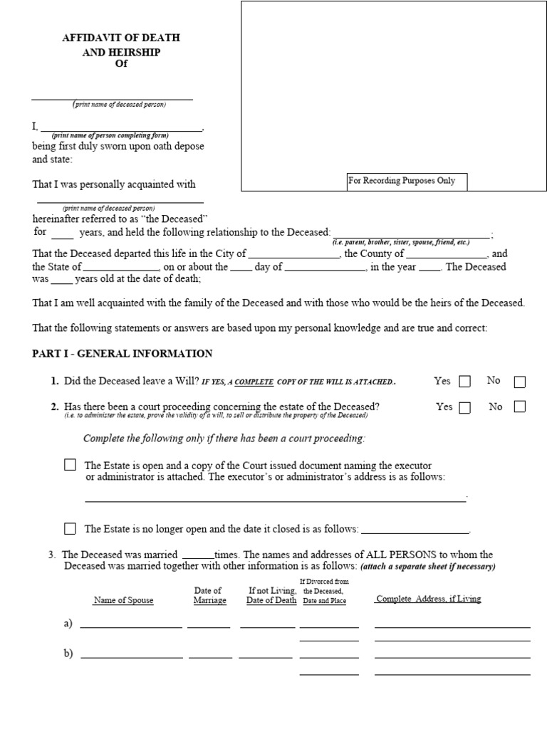 Texas Affidavit of Death Form | PDF | Affidavit | Justice