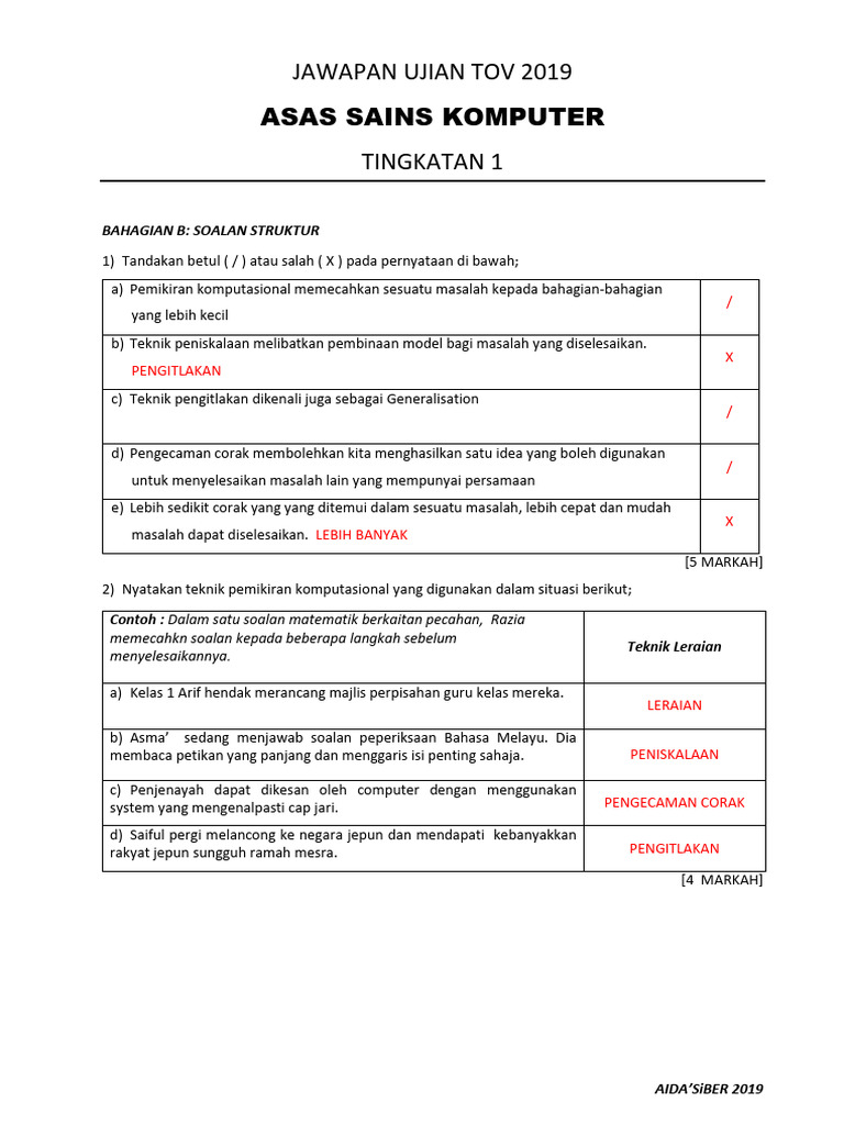 JAWAPAN SOALAN ASK T1 Tov | PDF