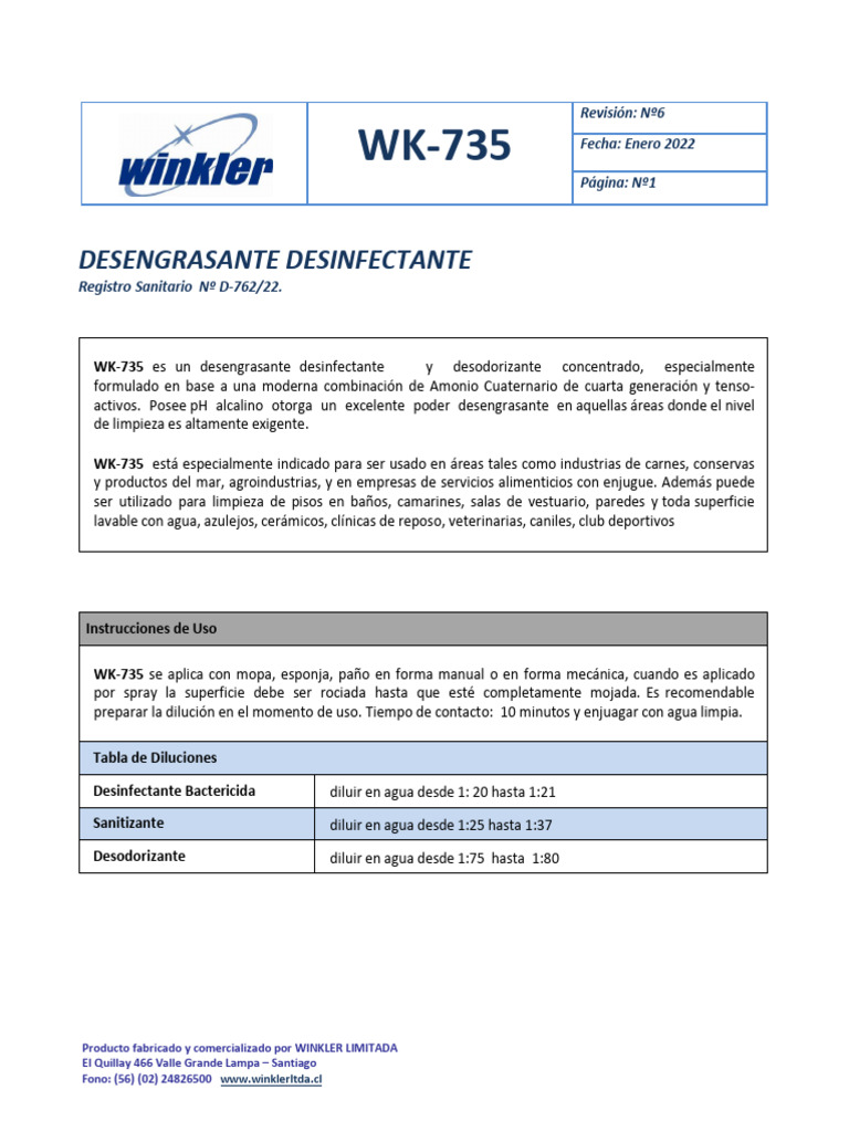 Ficha Tecnica - Detergente Desinfectante | PDF | Agua | Química