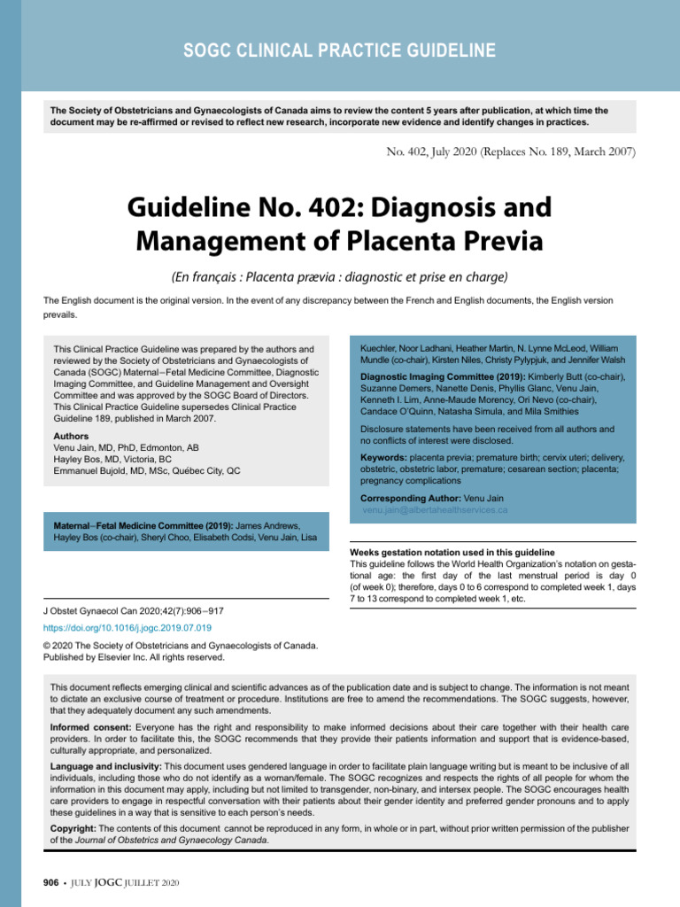 Placenta Previa Sgoc 2020 | PDF | Childbirth | Caesarean Section