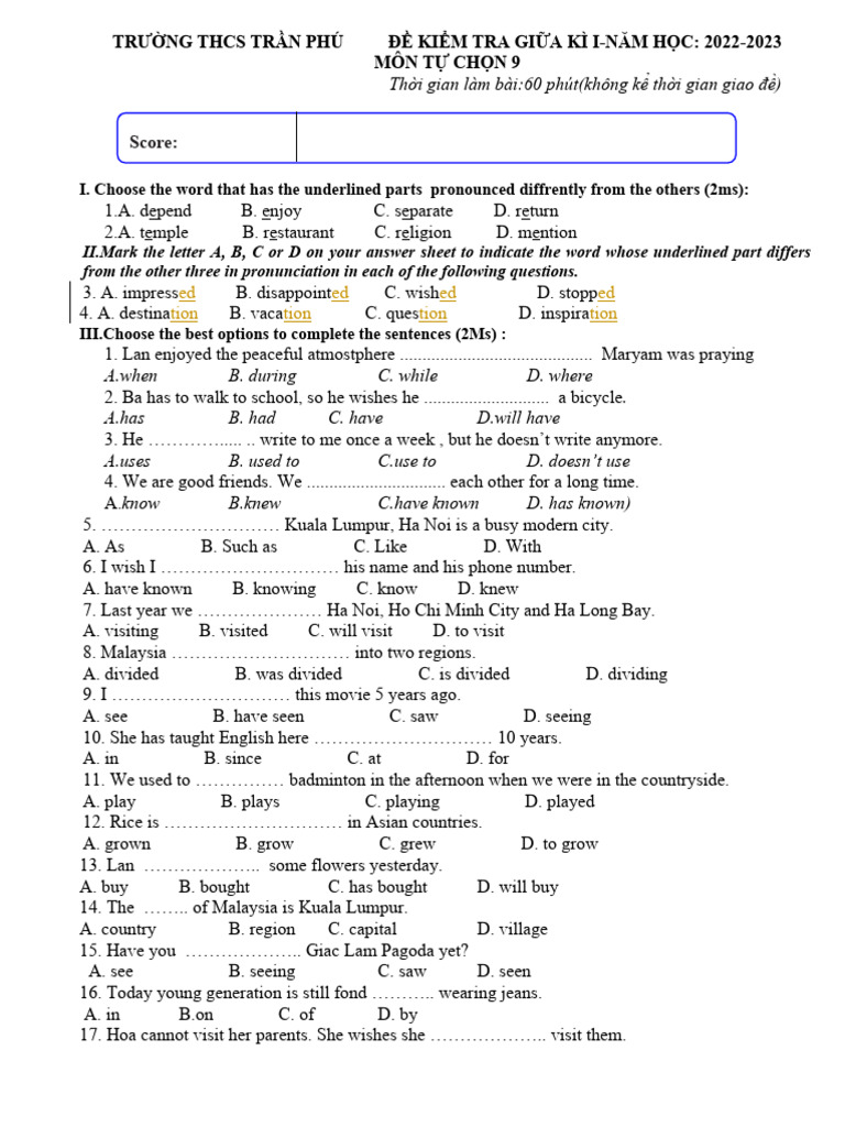 De-Thi-Giua-Ki-1 TC-Anh-9-de-1 | PDF