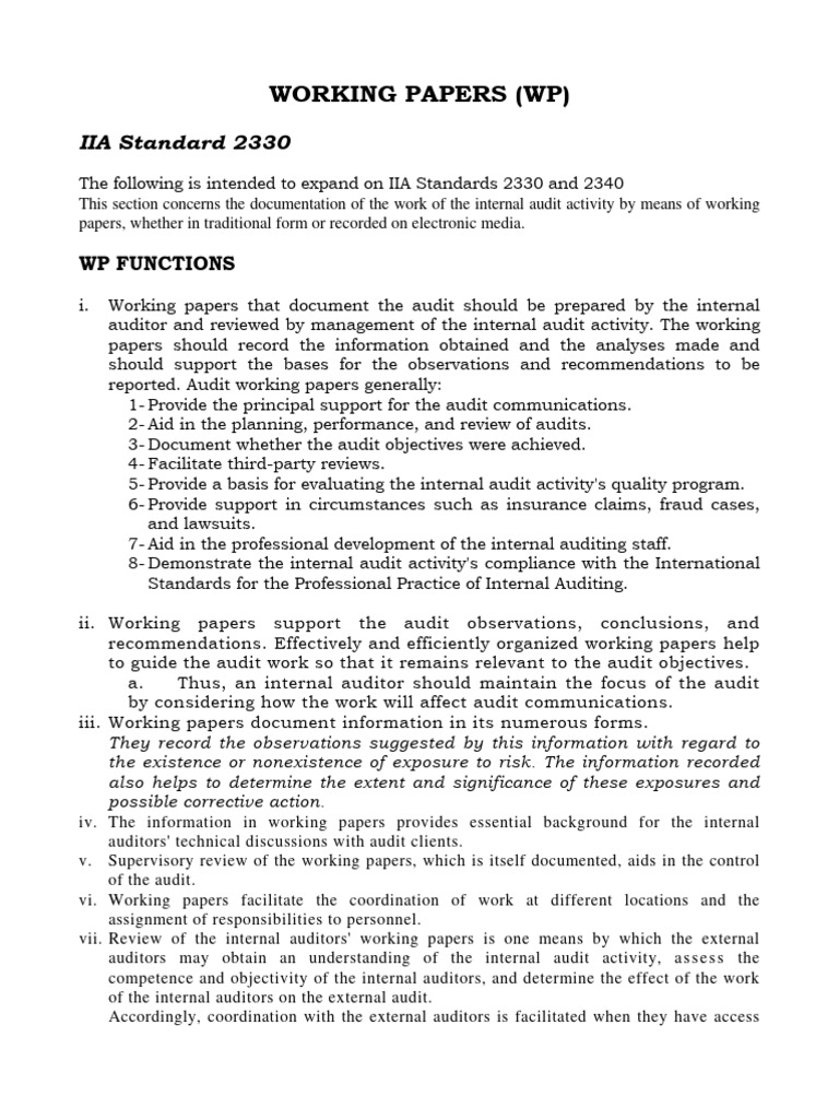 Internal Audit Working Papers Guide | PDF | Internal Audit | Audit