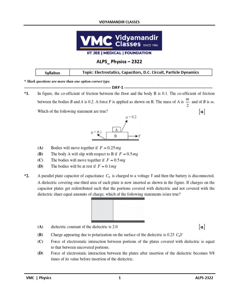 ALPS 2322 Physics Assignment Paper | PDF | Capacitor | Dielectric