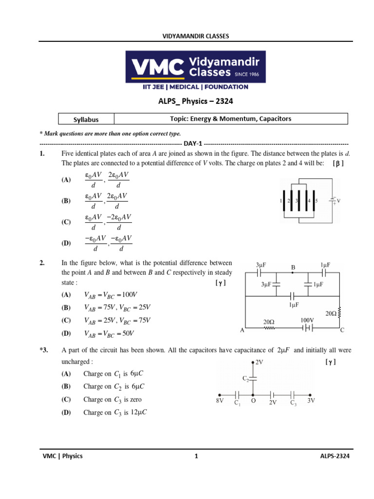 ALPS 2324 Physics Assignment Paper | PDF | Capacitor | Acceleration