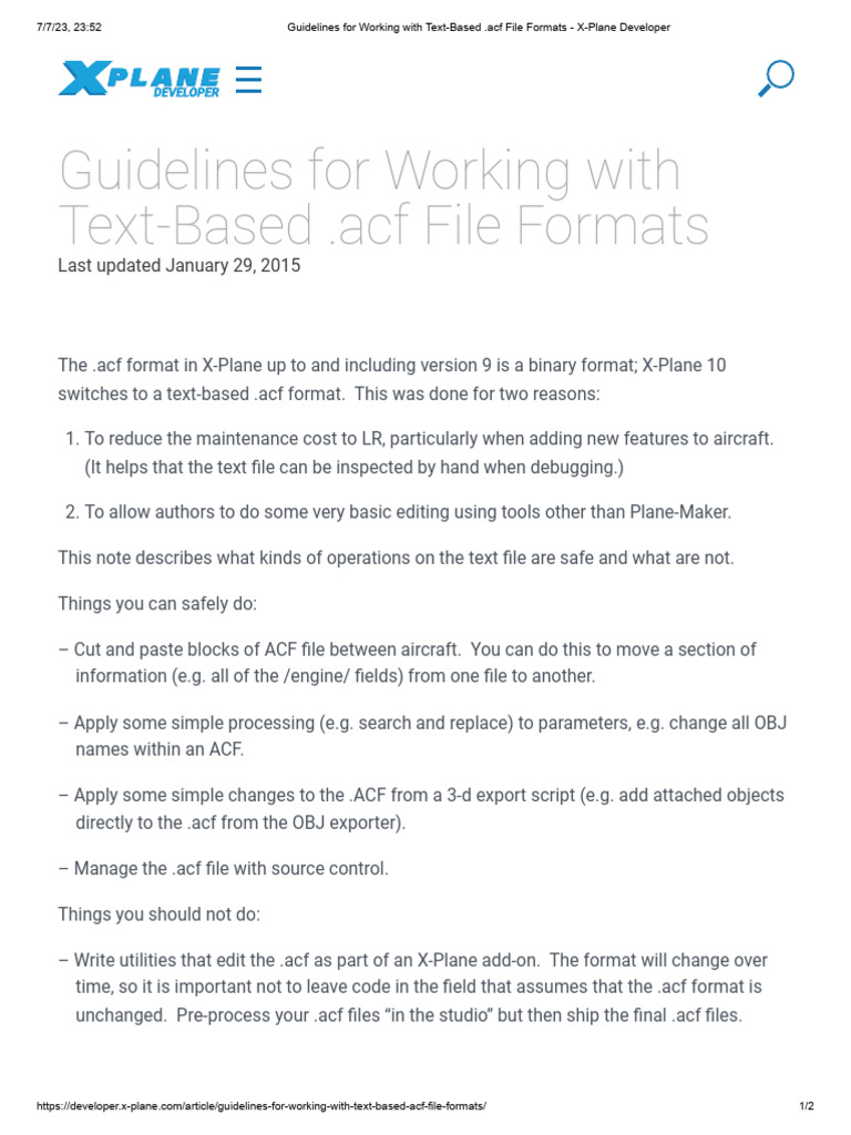 Guidelines For Working With Text-Based .Acf File Formats - X-Plane Developer | PDF | Version ...