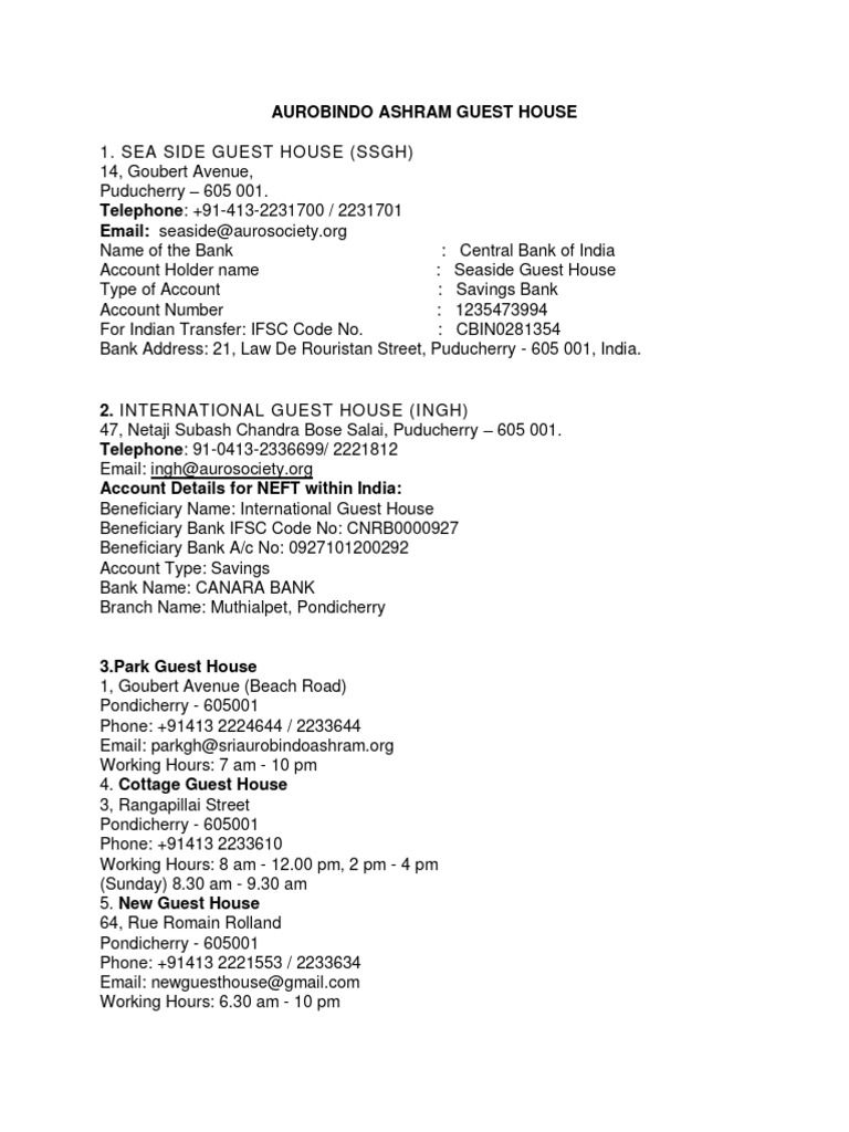 Aurobindo Ashram Guest House | PDF