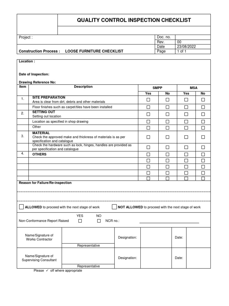Furniture Quality Control Checklist | PDF | Technology & Engineering