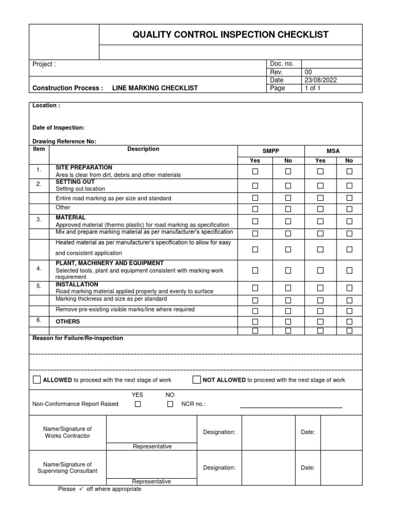 Line Marking Quality Control Checklist | PDF