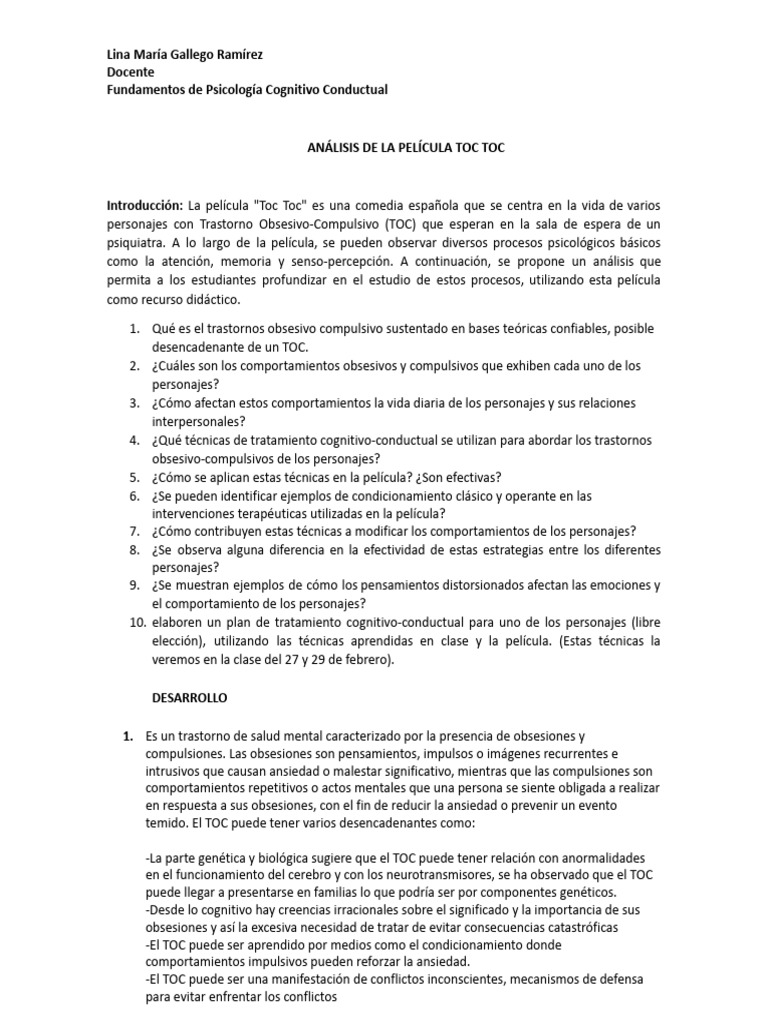 Análisis de La Película Toc Toc | PDF | Desorden obsesivo compulsivo ...