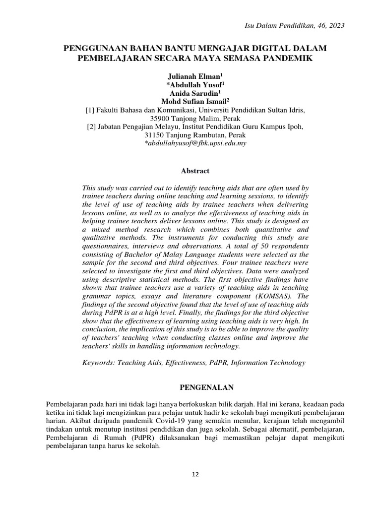 Penggunaan Bahan Bantu Mengajar Digital Dalam Pembelajaran Secara Maya ...