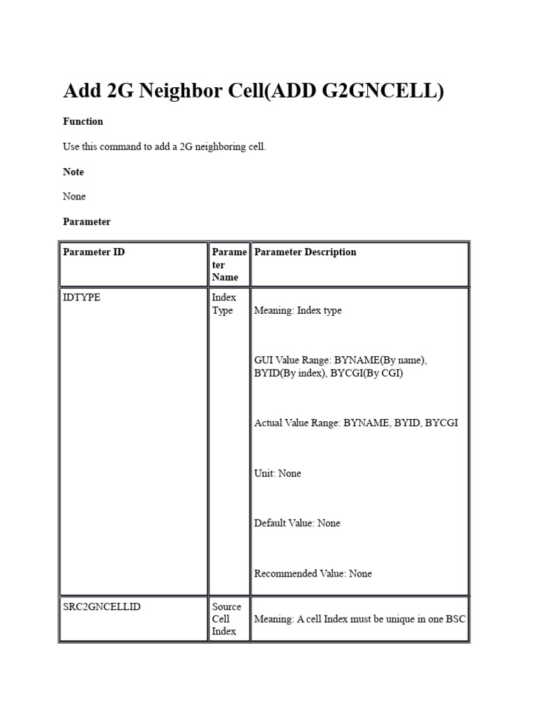 Add 2G Neighbor Cell (ADD G2GNCELL) | PDF | Parameter (Computer Programming) | Information And ...