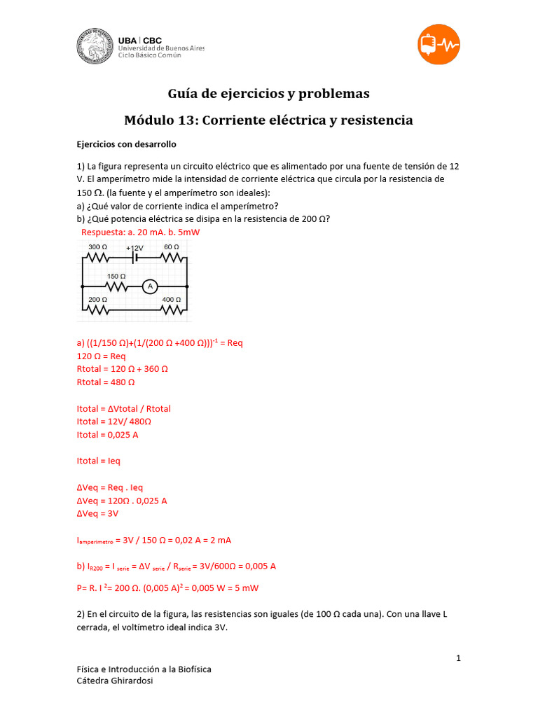 MÓDULO 13. Guía Resuelta de Ejercicios y Problemas (2024) | PDF | Resistencia Eléctrica y ...