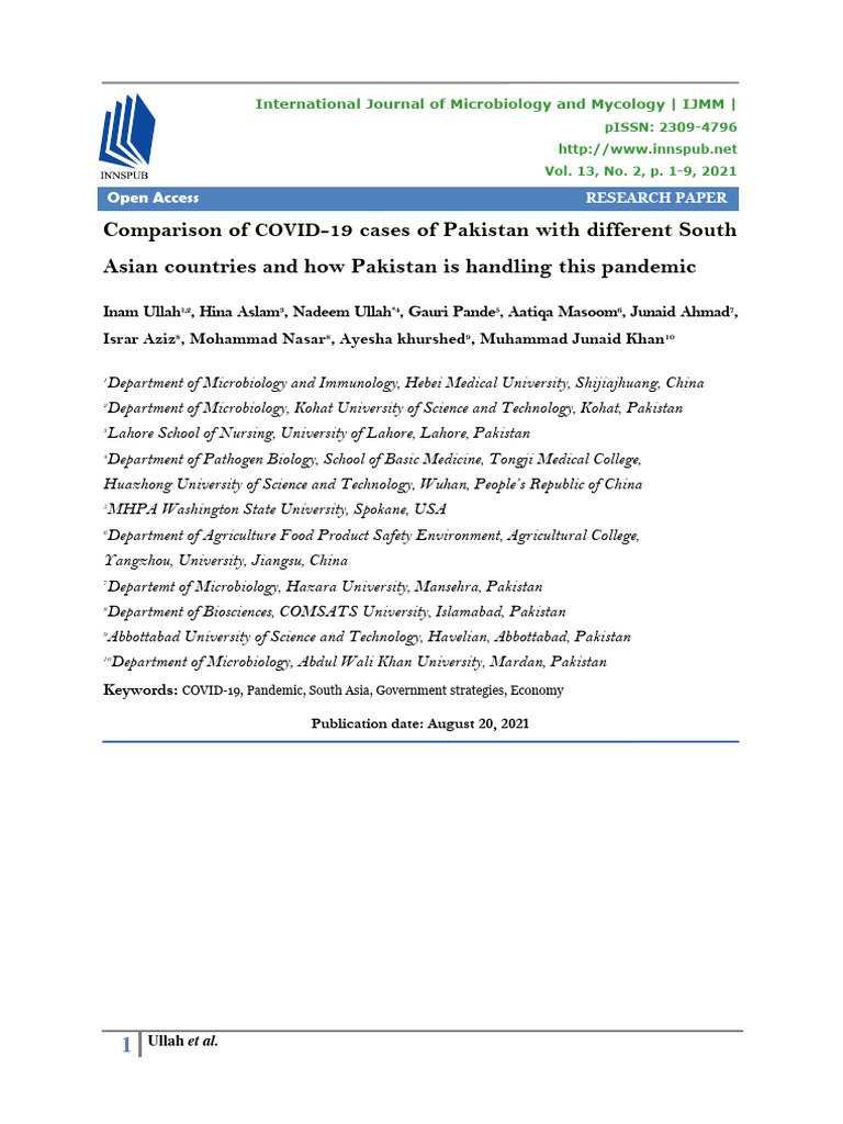 Comparison of COVID-19 cases of Pakistan with different South Asian ...