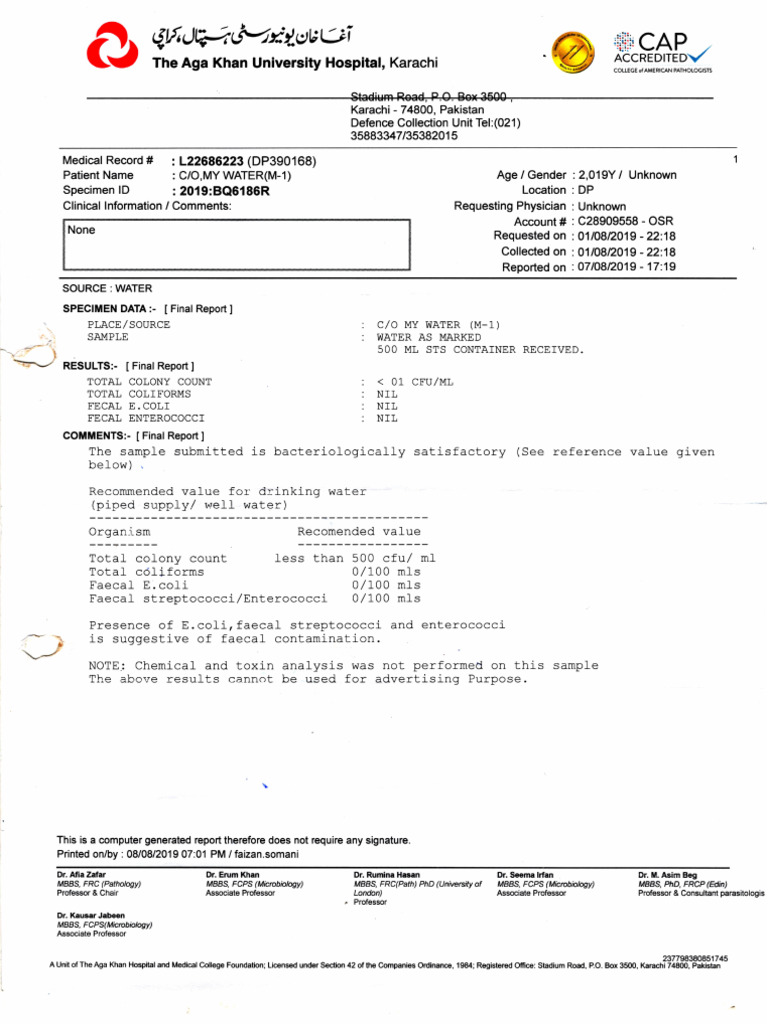 Agha Khan Laboratory Report | PDF
