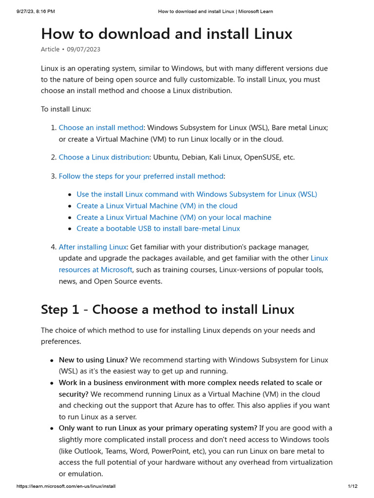 How To Download and Install Linux - Microsoft Learn | PDF | Linux ...