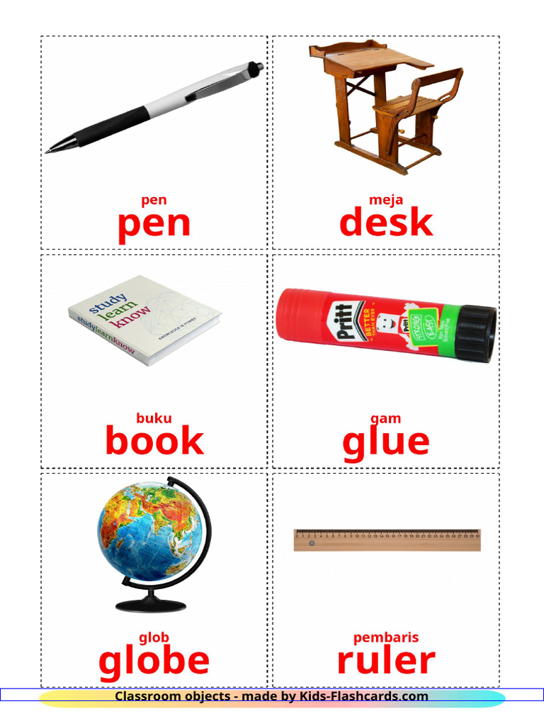 Classroom Objects Flashcards for Kids | PDF