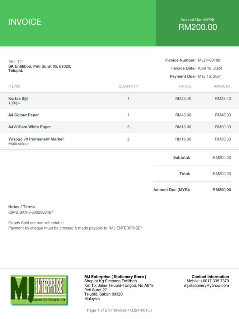 Invoice - MJ24 00186 - 2024 05 16 | PDF