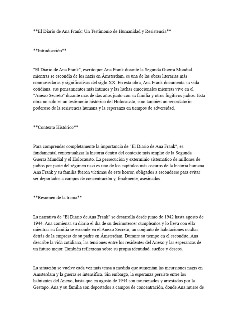 El Diario de Ana Frank: Resistencia y Memoria | PDF | Anne Frank | El ...