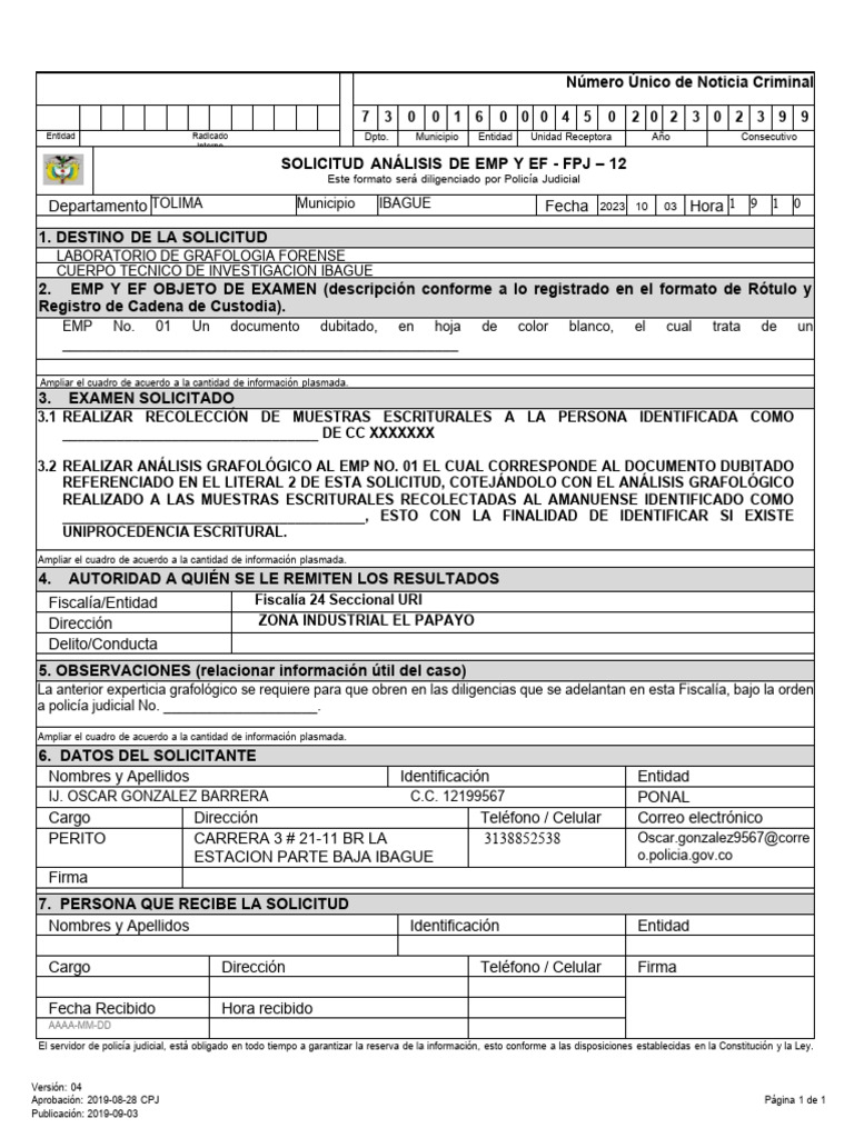 FPJ 12 Solicitud de Análisis de EMP y EF v 04 | PDF