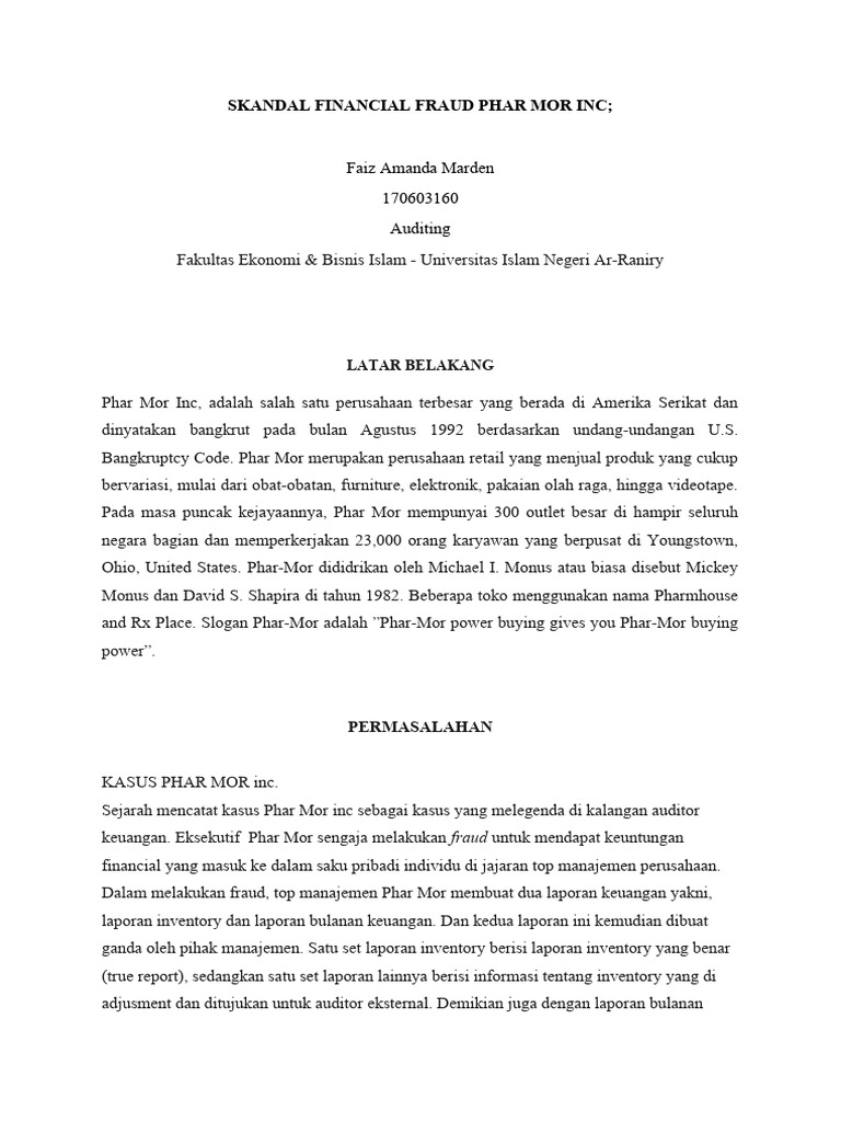 Skandal Financial Fraud Phar Mor Inc | PDF