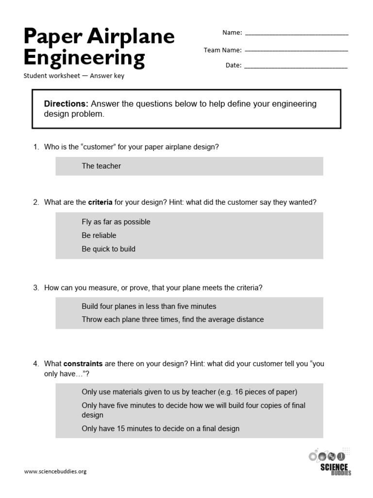 Answer Worksheet Paper Airplanes | PDF | Art
