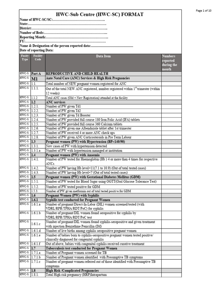 HWC-Sub Centre (HWC-SC) FORMAT - SERVICE DELIVERY | PDF | Patient | Hepatitis