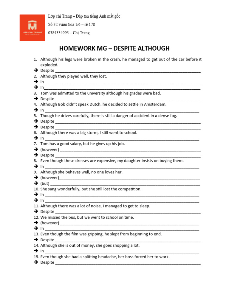 Improve English with Despite Although Exercises | PDF