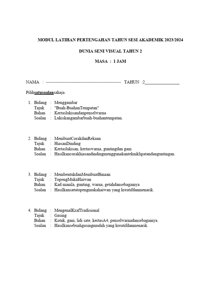 MODUL LATIHAN PERTENGAHAN PSV TAHUN 2 | PDF