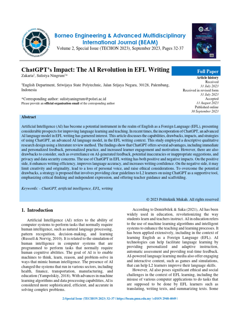 7.ChatGPT's Impact - The AI Revolution in EFL Writing | PDF | Artificial Intelligence ...