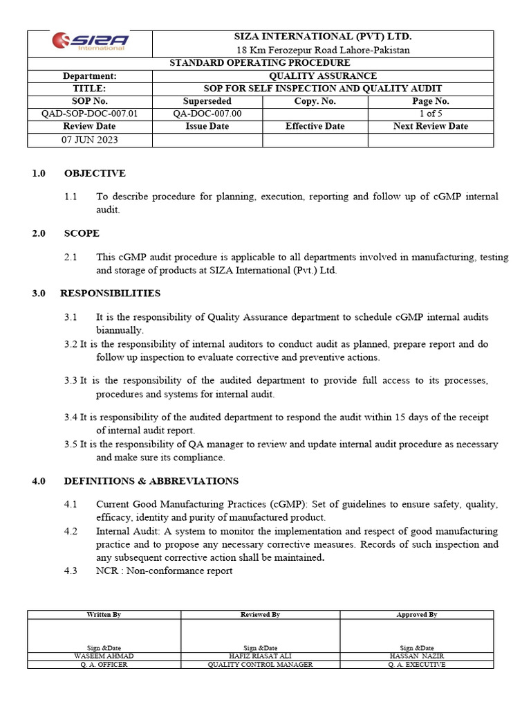 SOP-006 Internal Audit | PDF | Audit | Internal Audit