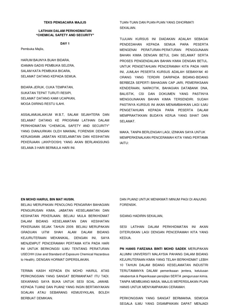 Teks Pengacara Majlis LDP Chemical Safety D3 | PDF
