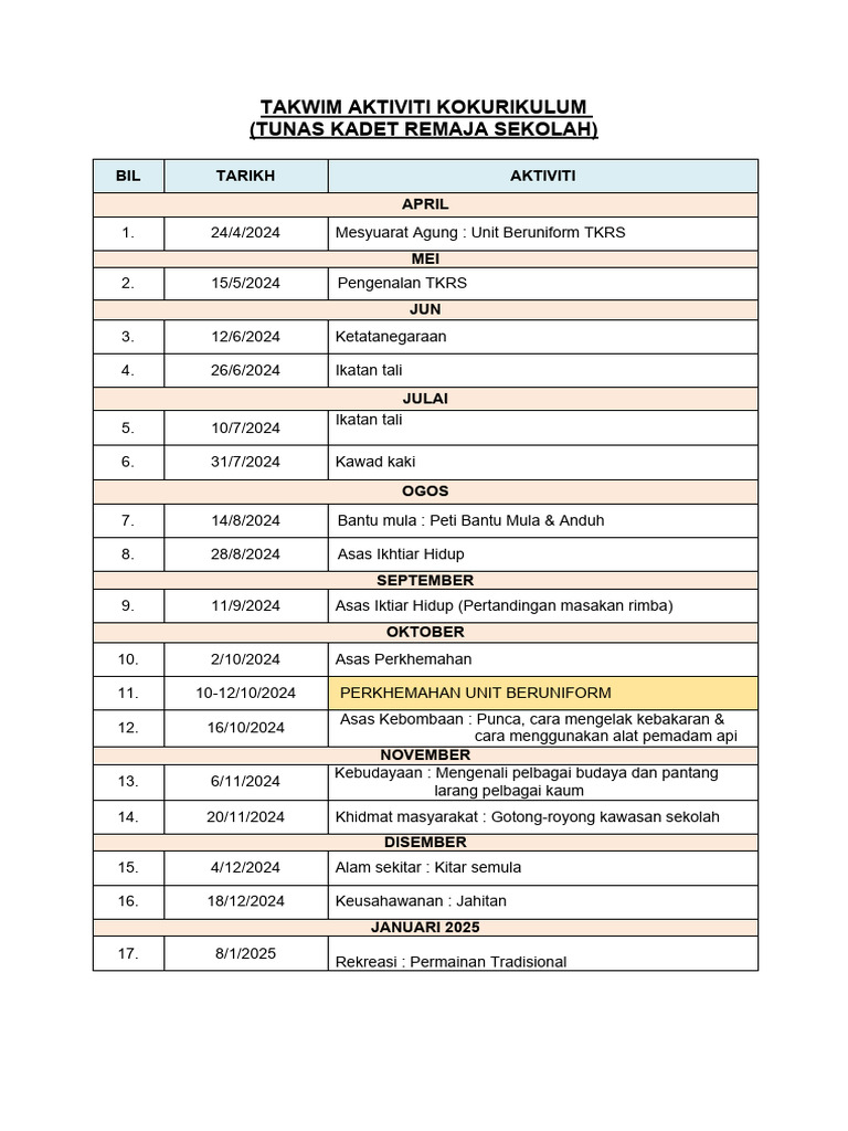 Takwim Ub TKRS | PDF