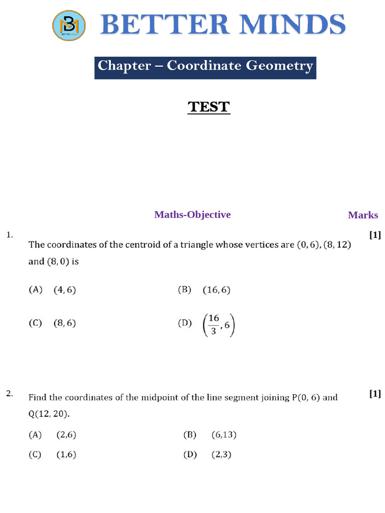 Class 10 Coordinate Geometry Test | PDF | Art