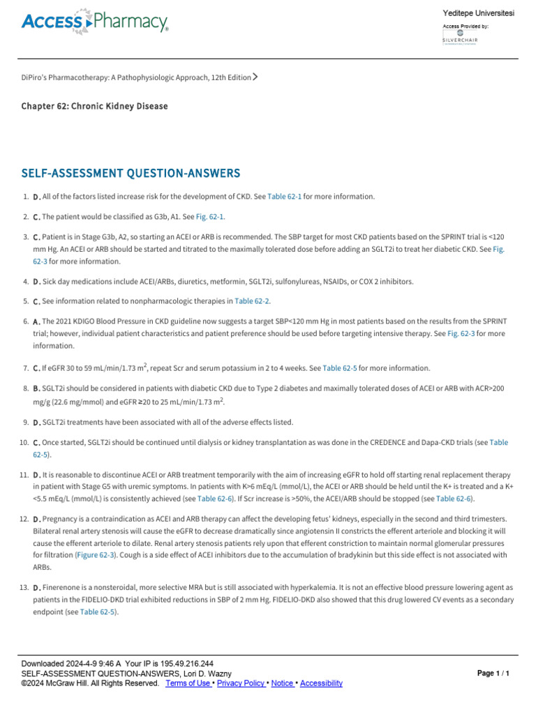Self-Assessment Question-Answers | PDF | Chronic Kidney Disease ...
