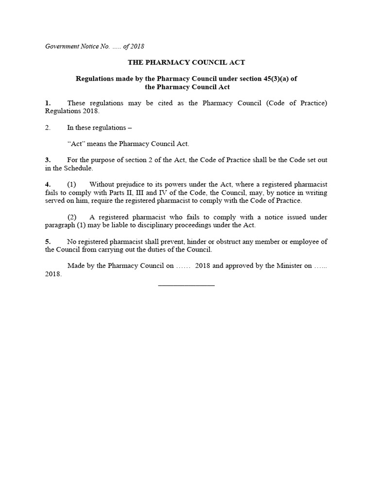 Pharmacy Council (Code of Practice) Regulations 2018-SLO Version 19 Mar ...