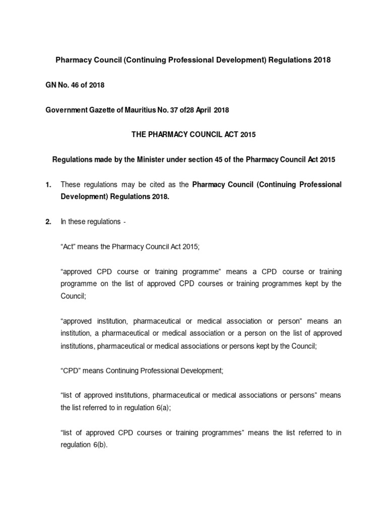 PCReg-Pharmacy Council CPD Regulations No. 46 of 2018 | PDF ...