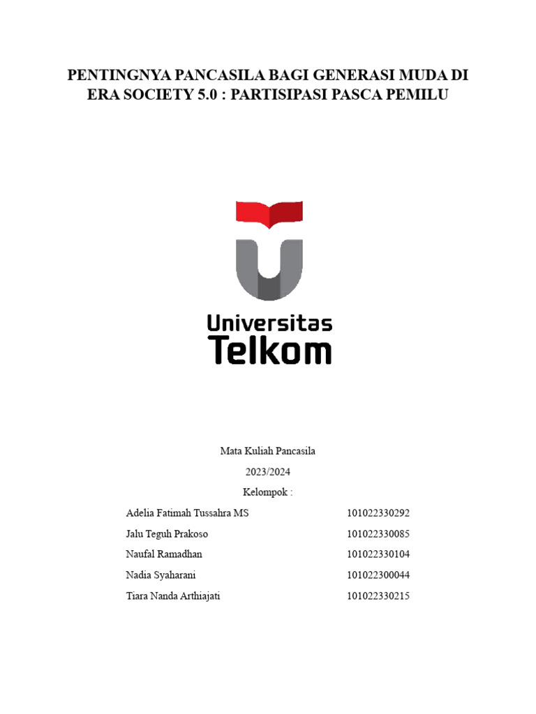 PENTINGNYA PANCASILA BAGI GENERASI MUDA DI ERA SOCIETY 5.0: PASTISIPASI ...