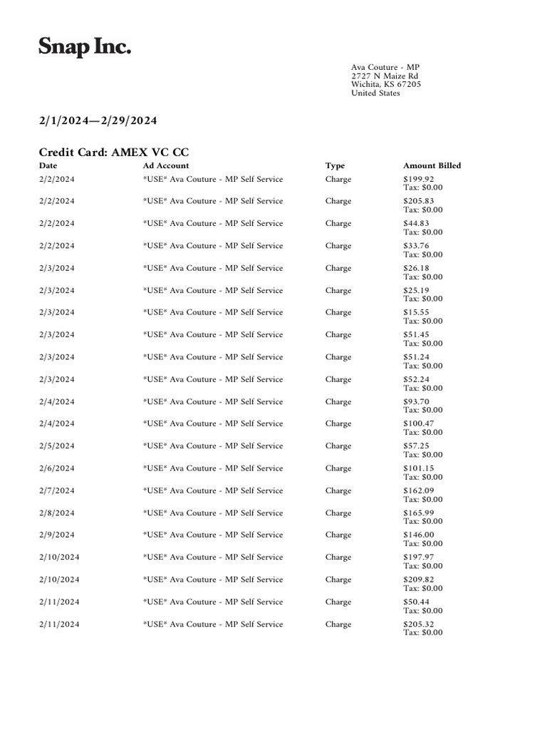 Snap Ads Transactions - Ava Couture - MP - 2024-02-01-2024-02-29 | PDF ... Snap Ads Transactions - Ava Couture - MP - 2024-02-01-2024-02-29 | PDF ...