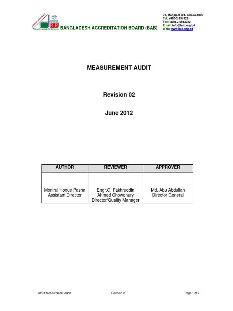 AP04 Measurement Audit Rev 2 | PDF | Metrology | Calibration