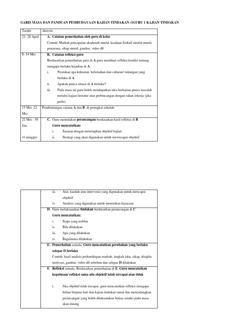 Garis Masa Dan Panduan Pembudayaan Kajian Tindakan (1g1kt) SMKBT | PDF