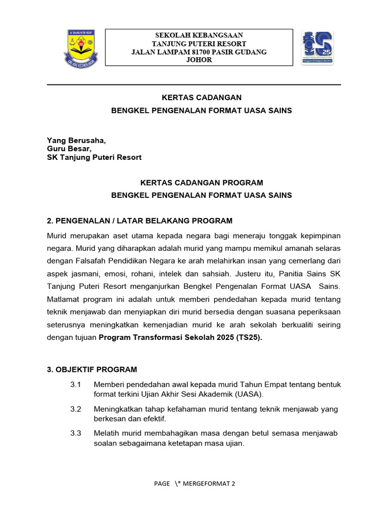 Kertas Cadangan Bengkel Format Uasa SN 2024 | PDF