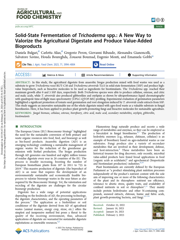 Solid State Fermentation Of Trichoderma Spp Pdf Electrospray Ionization Chemistry