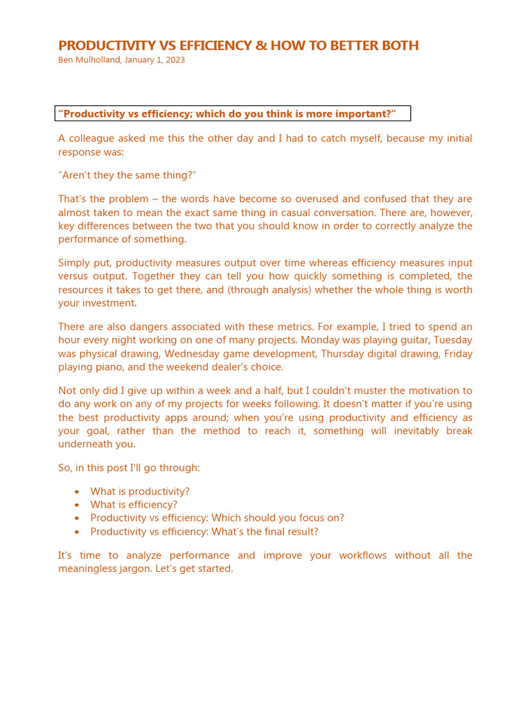 Understanding Productivity vs Efficiency | PDF | Performance Indicator ...