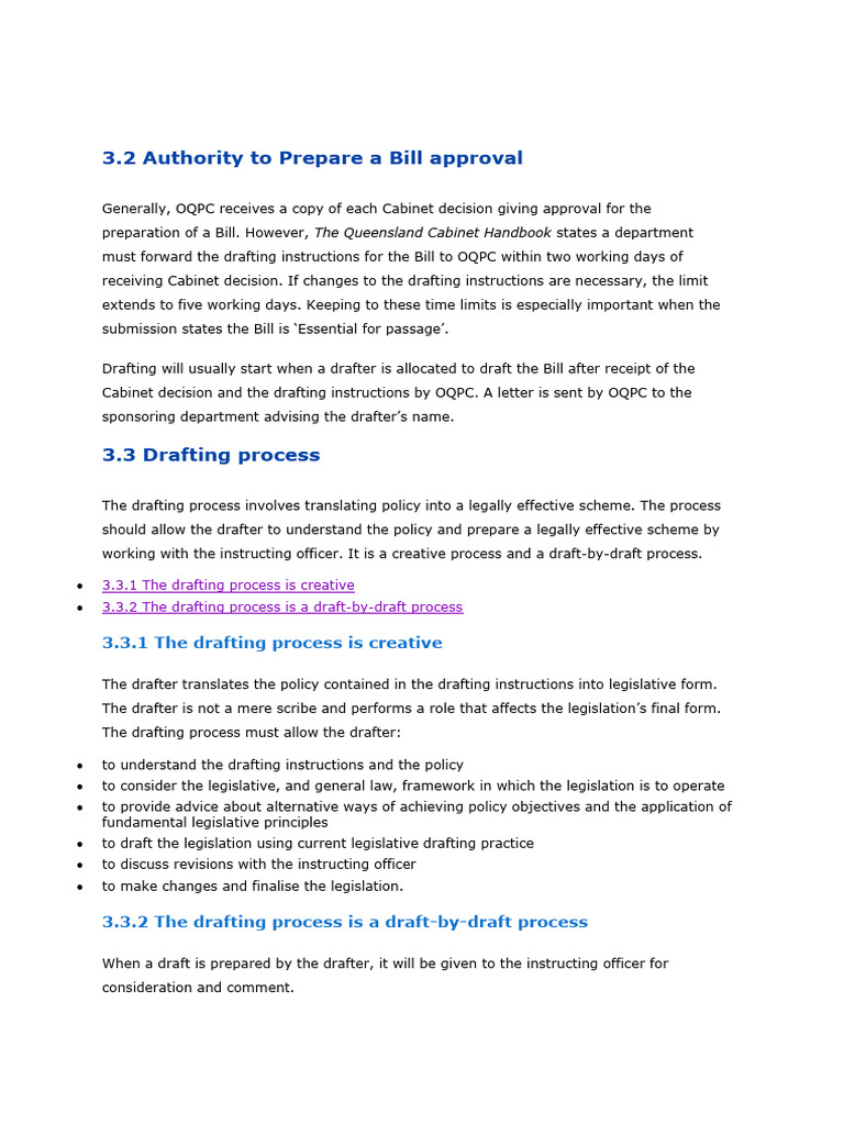 3.2 Authority To Prepare A Bill Approval: 3.3.1 The Drafting Process Is ...