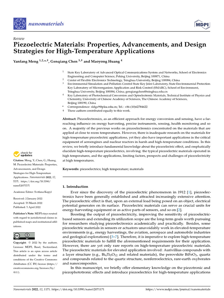 Nanomaterials 12 01171 | PDF | Crystal Structure | Piezoelectricity