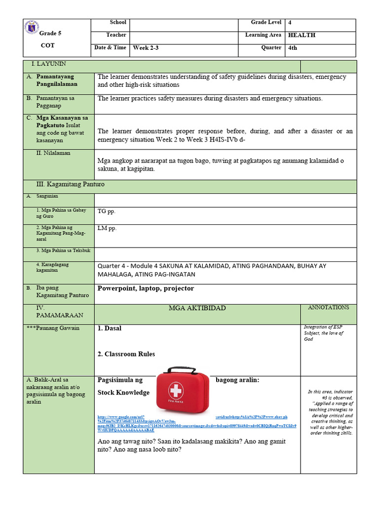 Health 4 Q4 W 2-3 Nakapagpapakita NG Mga Angkop at Nararapat Na Tugon ...