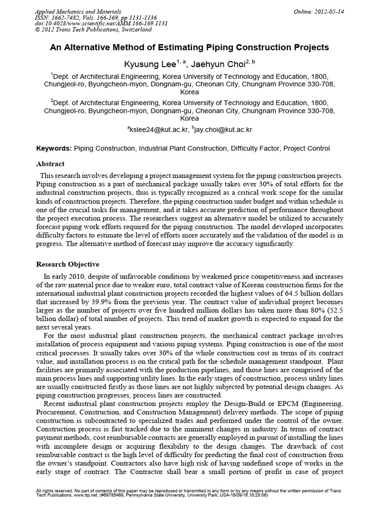 An Alternative Method of Estimating Piping Construction Projects | PDF ...