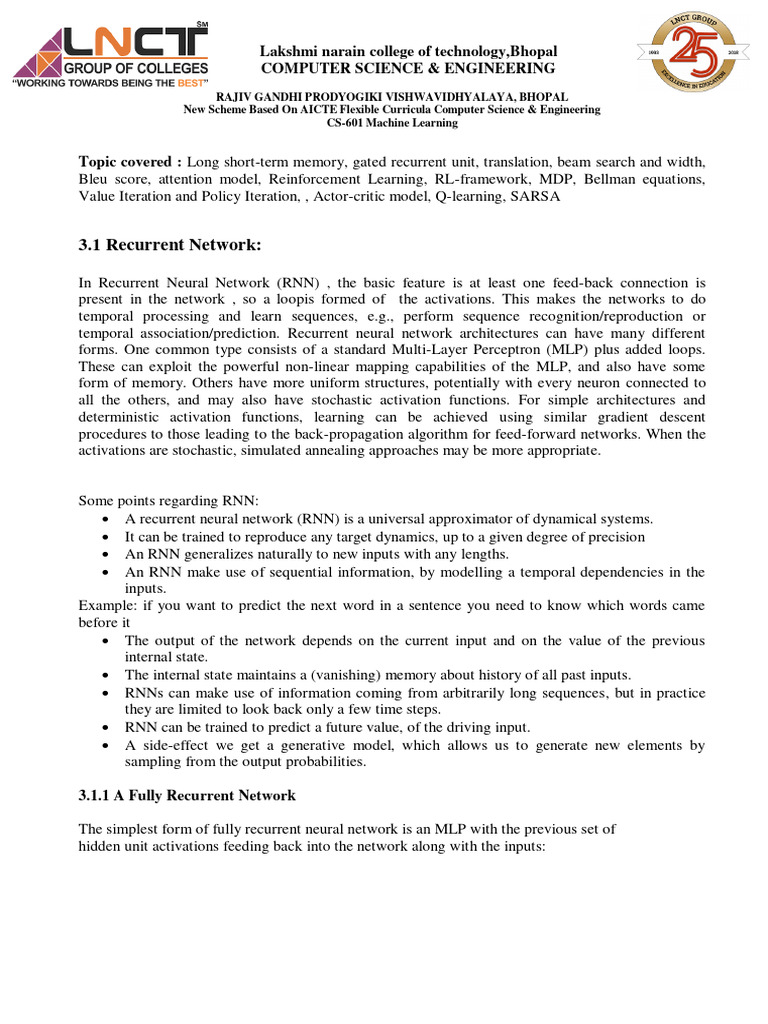 CS 601 Machine Learning Unit 4 | PDF | Artificial Neural Network | Learning