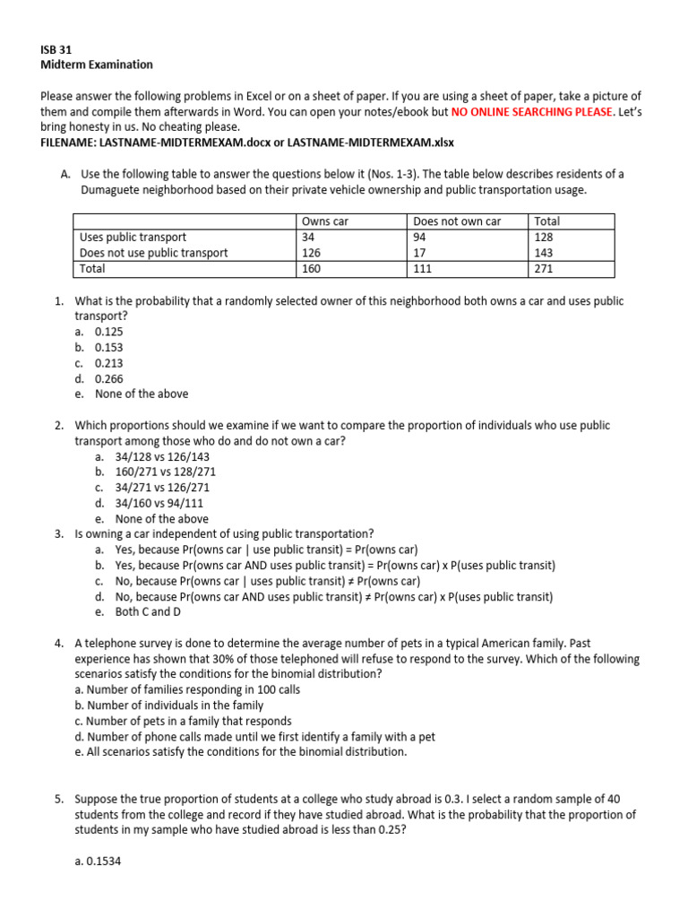 Midterm Exams | PDF | Probability Distribution | Statistics