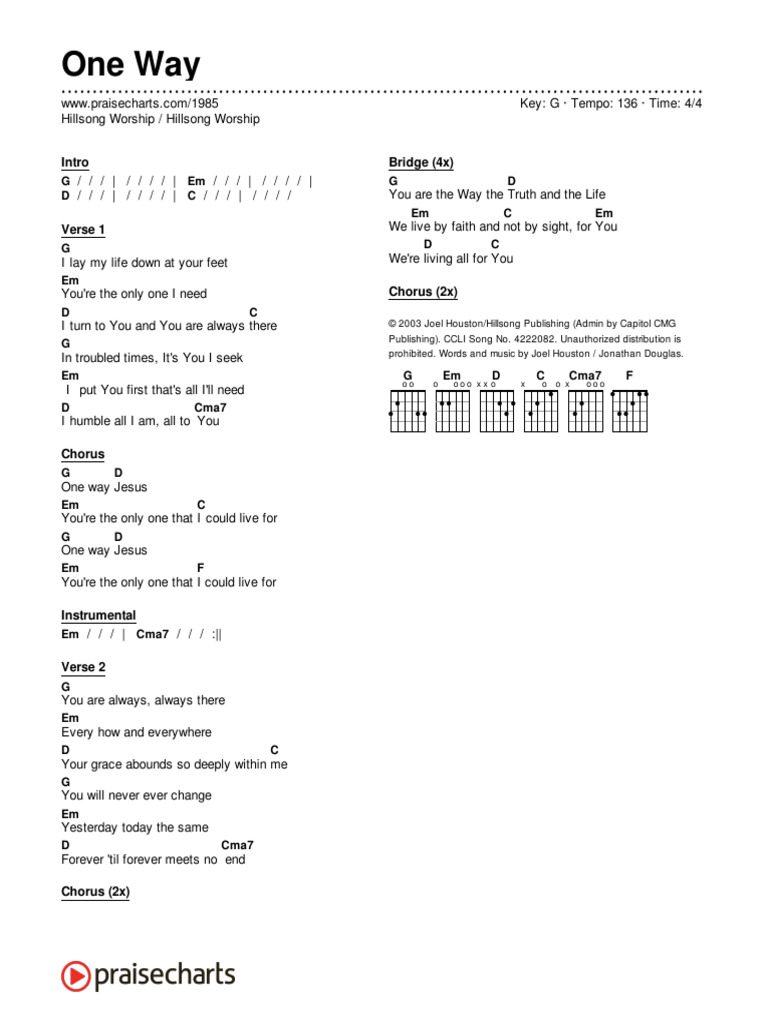 One Way (Hillsong Wor... ) Chord Chart - G - 2 Column Layout | PDF